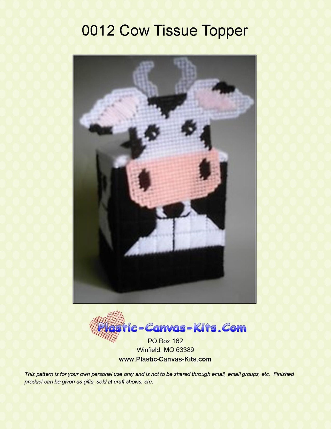 Cow Tissue Topper-Plastic Canvas Pattern-PDF Download