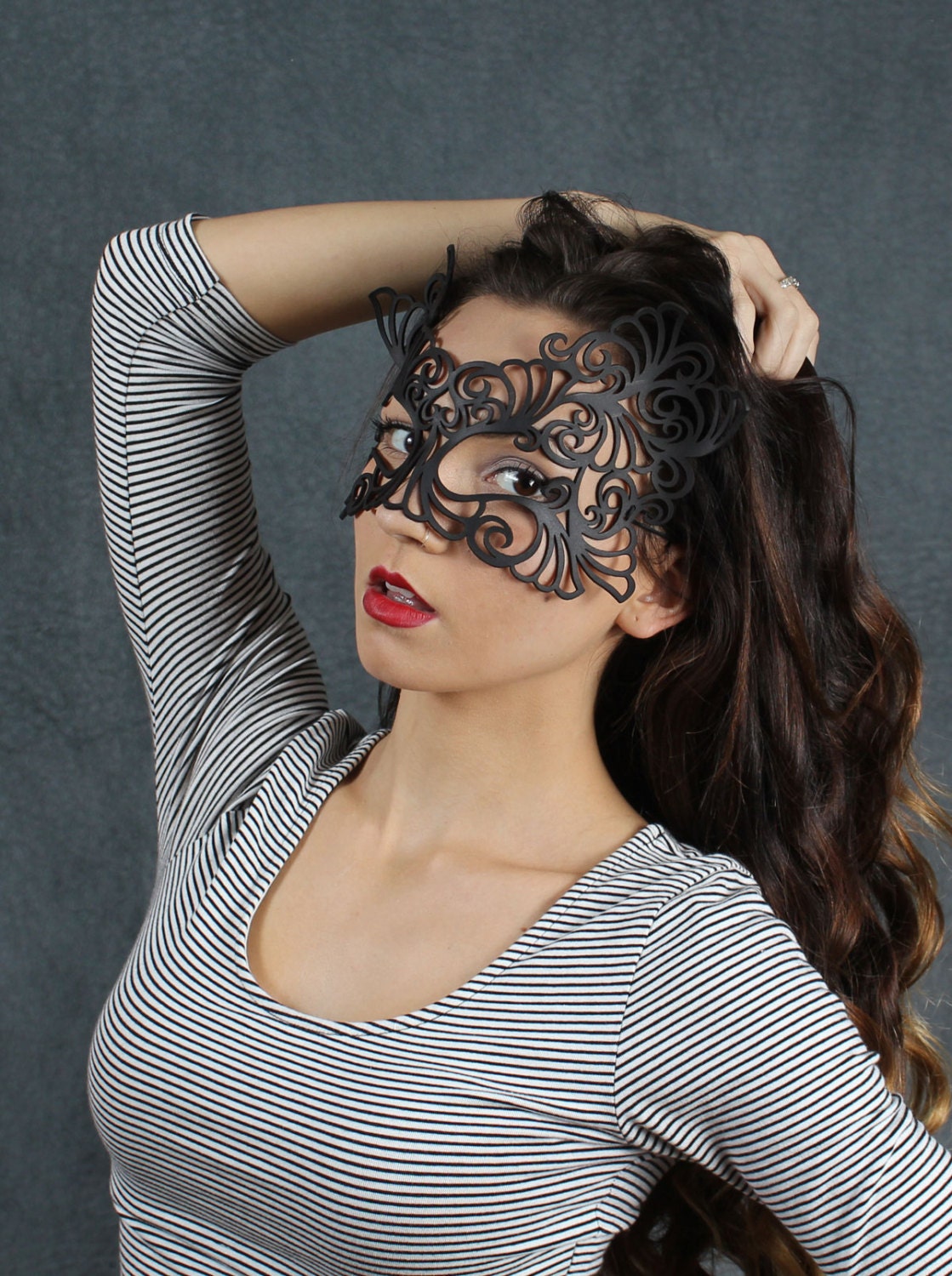Rococo lacy mask in black leather