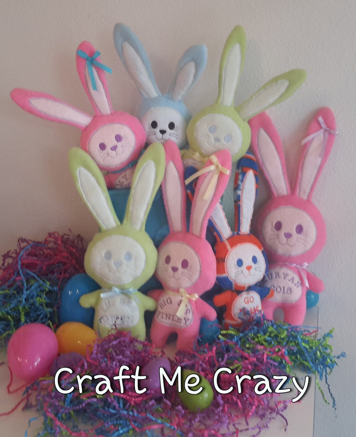 Custom Plush Bunnies Personalize Size Colors & Embroidered