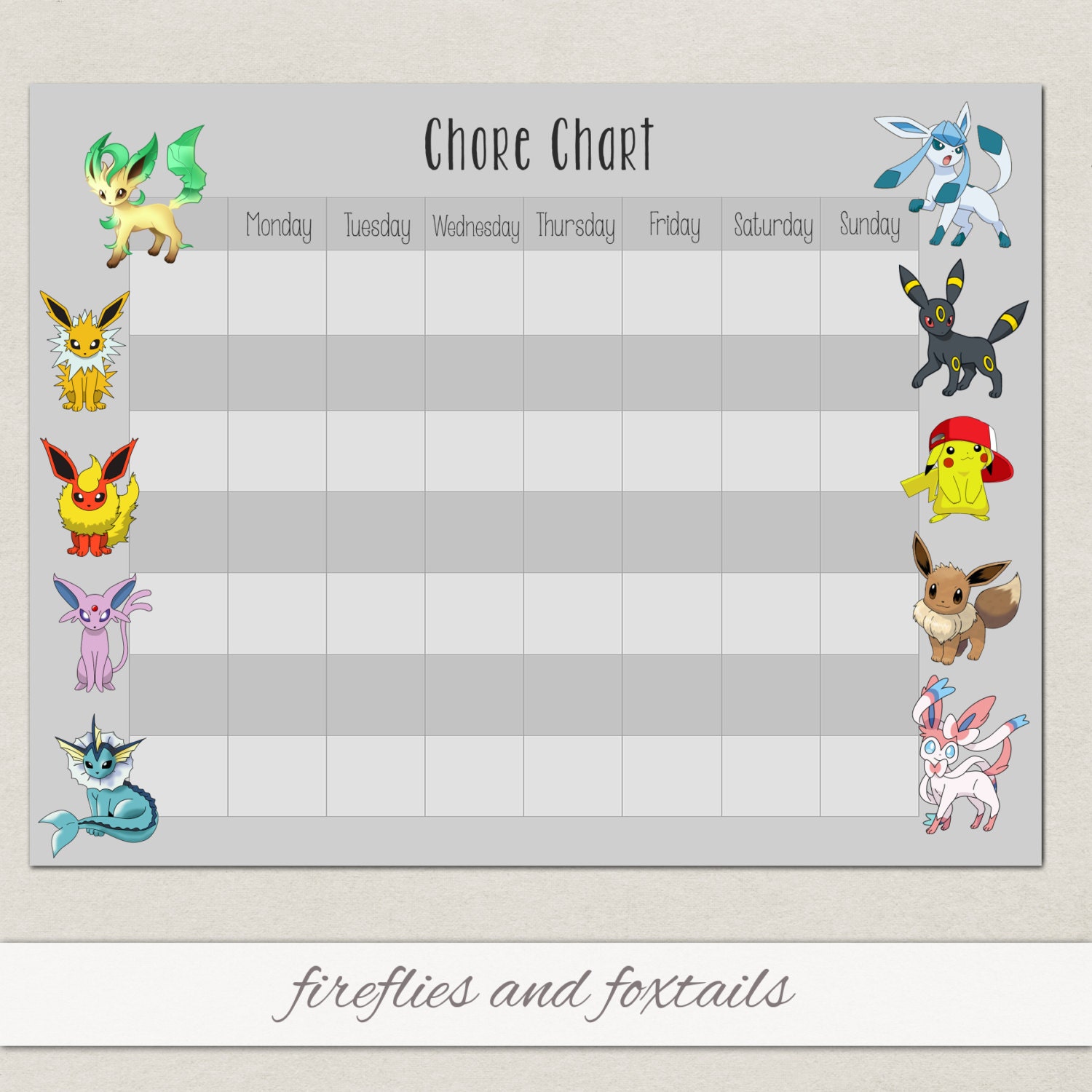 Pokemon Chore Chart - Chore & Routines Printable