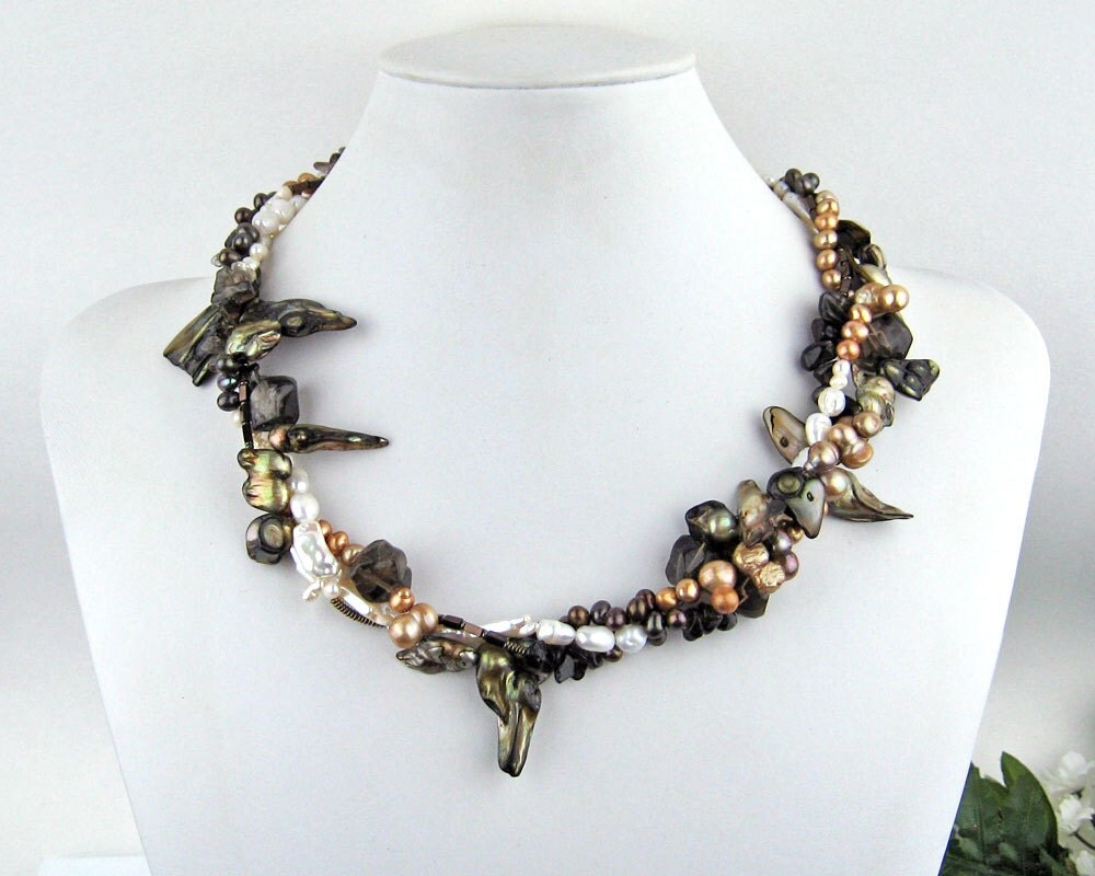 Pearl Necklace Twisted Strands Natural Freshwater Pearls