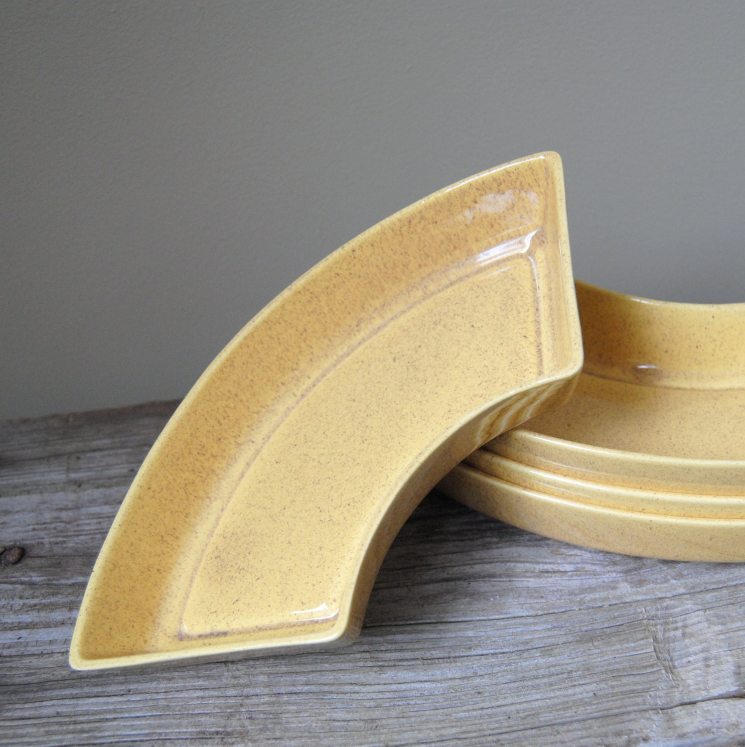 Set of Four Curved Snack Trays Mid Century Speckled Yellow Ceramic ...