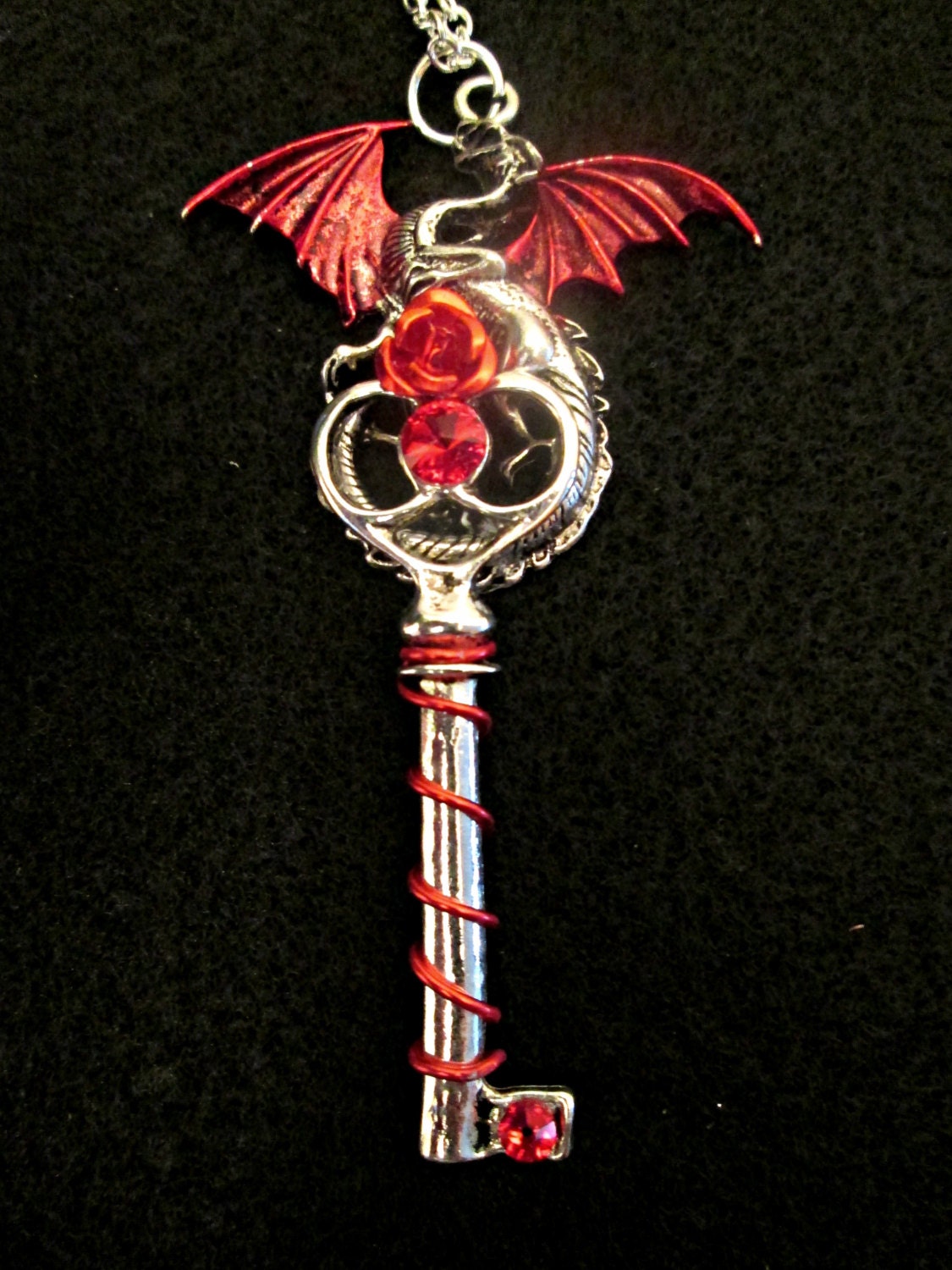 Rose Garden Dragon Key Necklace by MoonbeamsAndMagick on Etsy