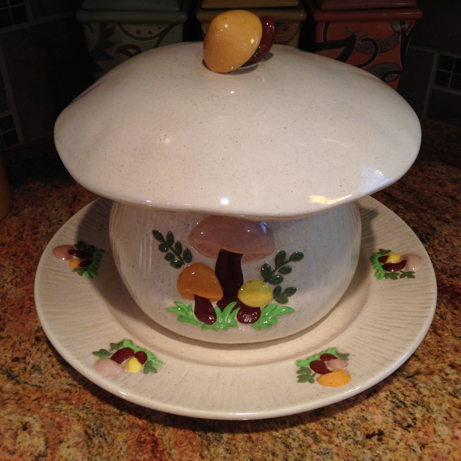 Vintage gigantic mushroom soup tureen with plate and ladle from 1979 ...