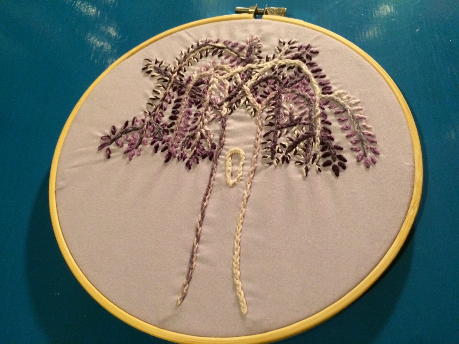 Purple Weeping Willow Tree Hand Embroidered On a by PixieTwine