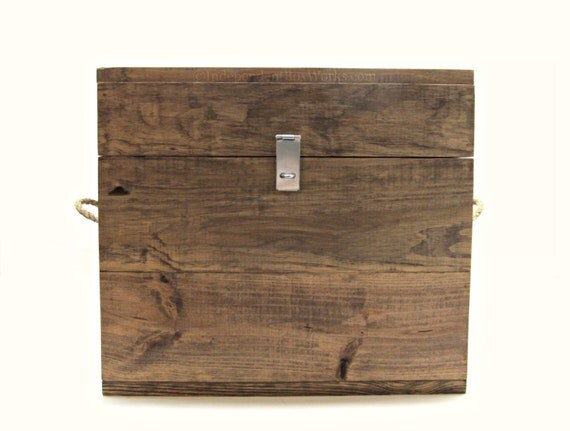 Rustic Wooden Box with Rope Handles and Lockable Hasp
