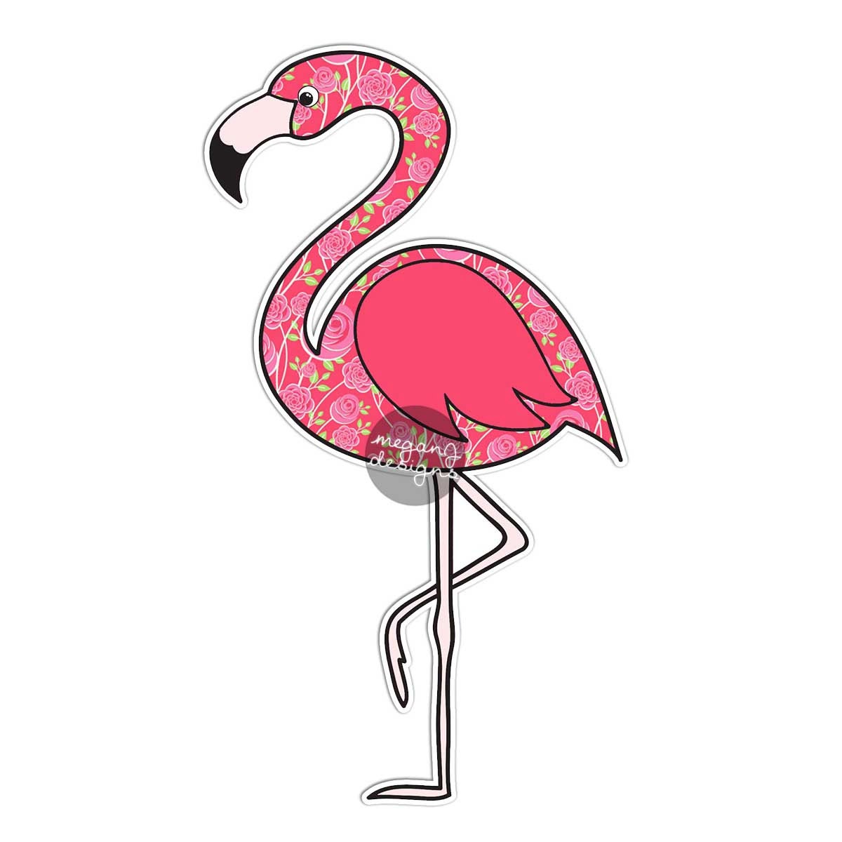 Pink Flamingo Car Decal Sticker Cute Floral Pink Bumper