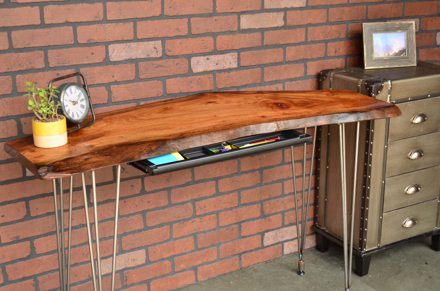 Reclaimed Live Edge Slab Desk by WoodwavesInc on Etsy