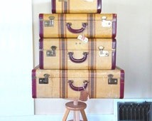 vintage suitcase set luggage set matching suitcases tweed striped ...