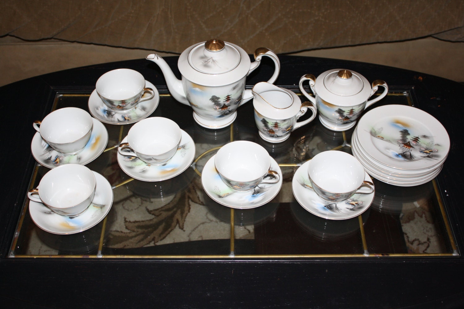 Hayasi Kutani Tea set with dessert plates by FranklinStVintage