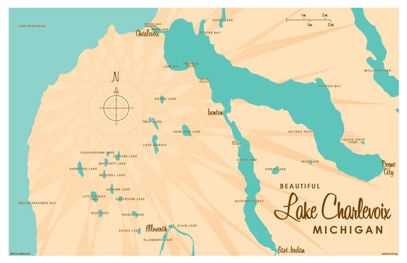 Lake Charlevoix MI Map Print
