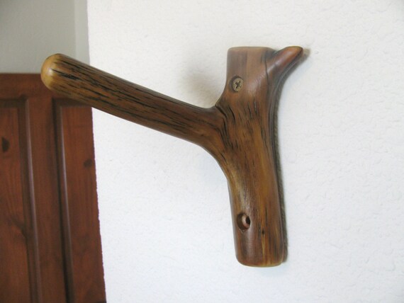Natural rustic single hooked reclaimed tree branch wall hook
