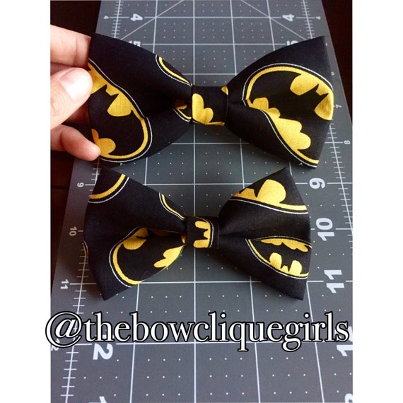 Batman bow tie. Black and yellow bat symbols. Dad and son