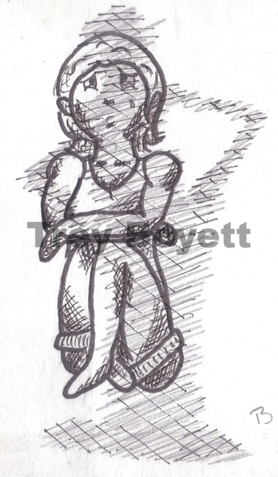 Scared Girl Sketch by Treysketches on Etsy