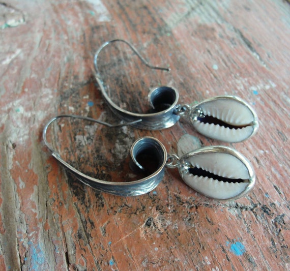Cowry Shell Earrings Sterling Silver Cowrie Seashell Jewelry