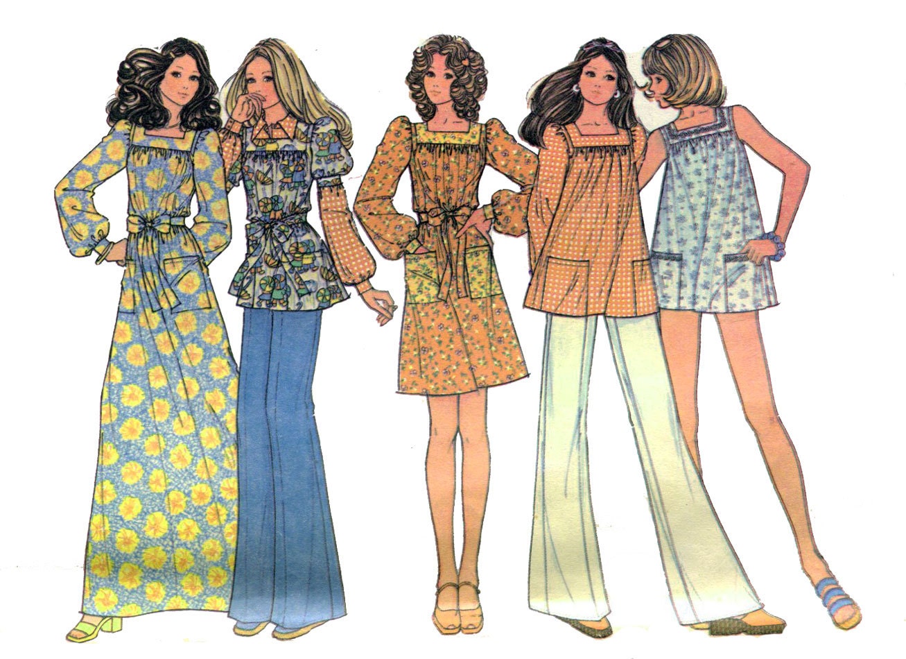 1970s Smock Top or Dress Pattern Square Neck by allsfairyvintage