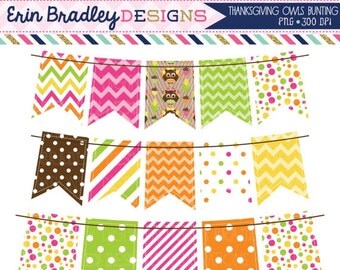 50% OFF Thanksgiving Owls Bunting Clipart Graphics Banner Flag Digital ...