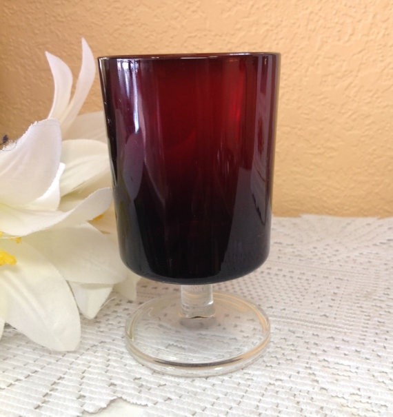 Vintage Set Of Two Cranberry Glass Goblets Glasses