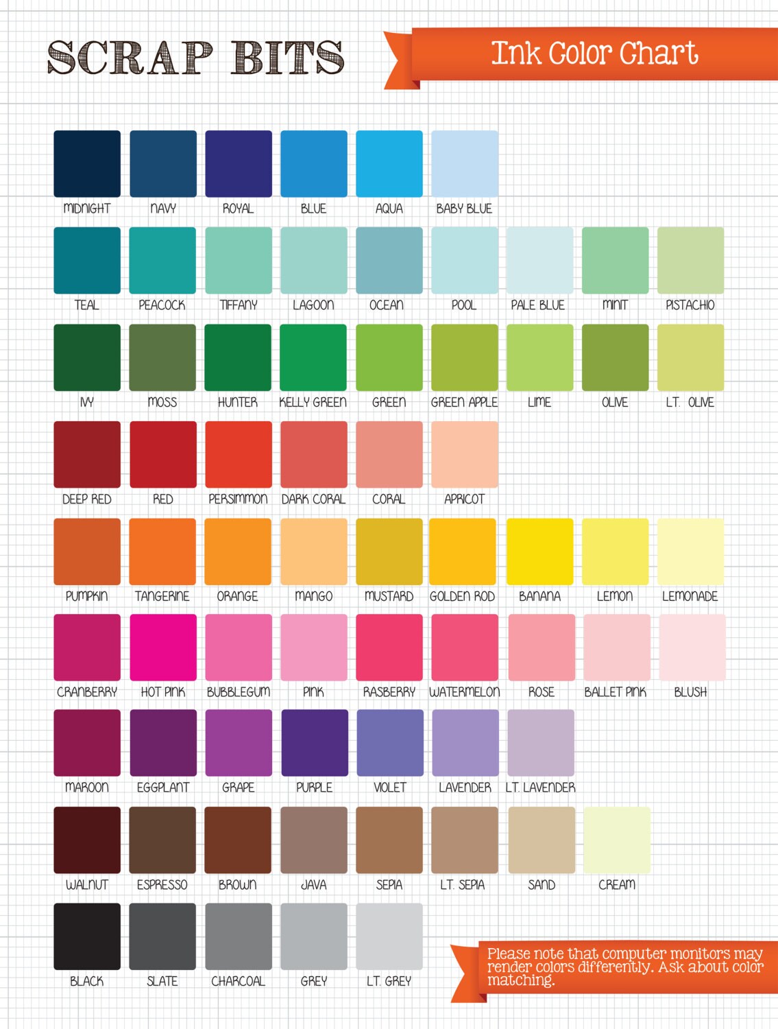 Ink Color Chart for Personalized Stickers & Tags . by scrapbits
