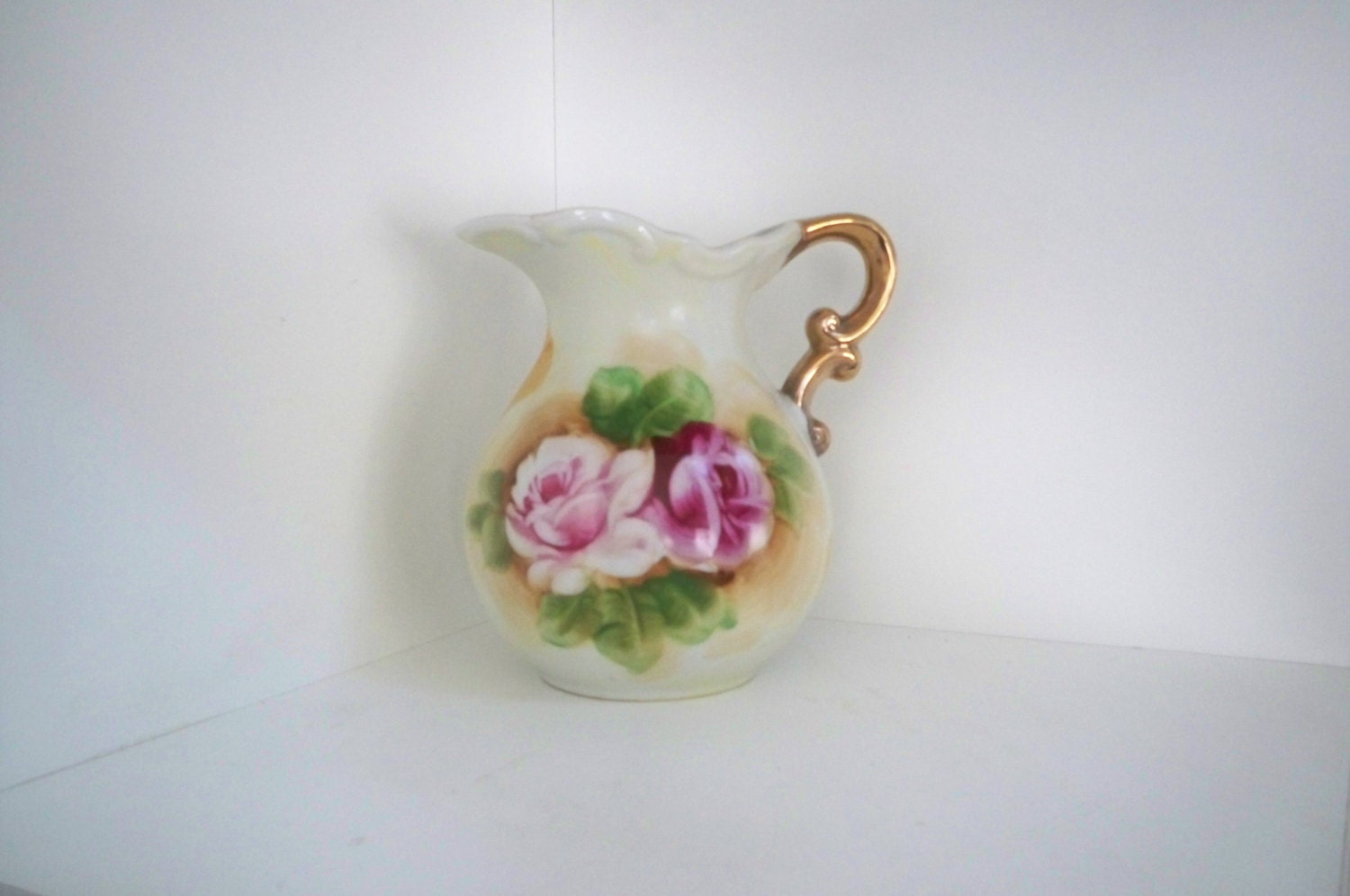 Vintage Dining Ceramic Victorian Pitcher Floral Pitcher Serving Pink ...