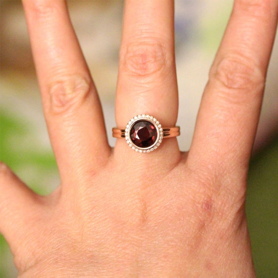 Red Spinel 14K Rose Gold Ring Diamond Ring Engagement Ring