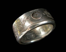 Hand Forged Doubled Sided Silver Coin Ring - Japanese 50 sen - small coin