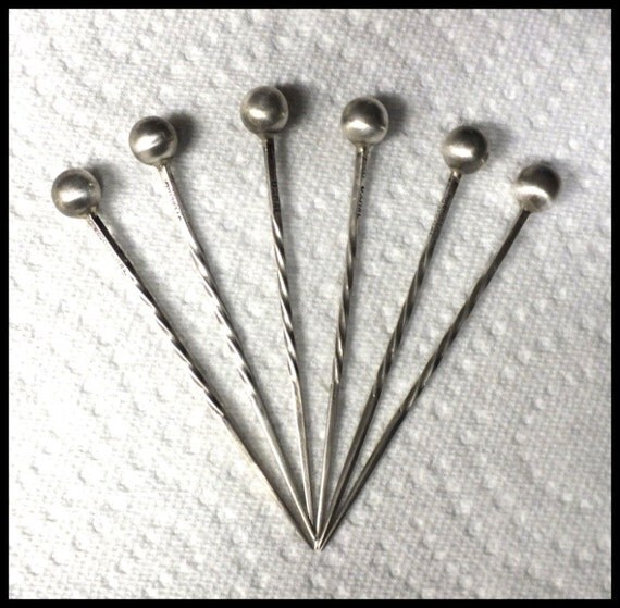 6 Vintage Sterling Silver Hair Pins Handcrafted Hair by PALEEZE