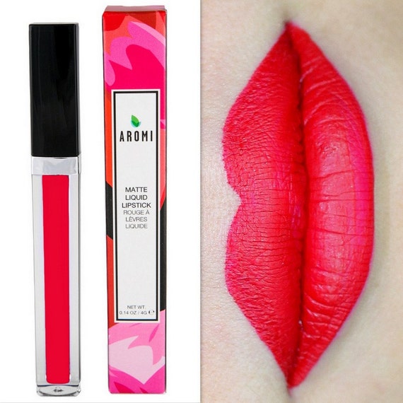 Neon Red Matte Liquid Lipstick. Long-lasting lipstick by Aromi