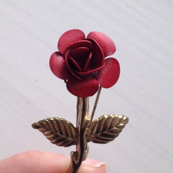 Items Similar To Vintage Red Rose Pin Red Long Stemmed Rose Brooch