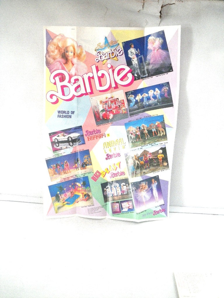1988 Barbie Doll Foldout Ad Poster Promo Fasions Furniture Playcase ...