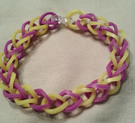Purple and yellow rubber band bracelet by artisticdreamer on Etsy