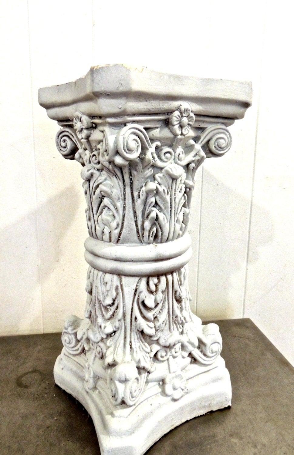 vintage column side table – 1940s-50s white plaster column plant stand ...