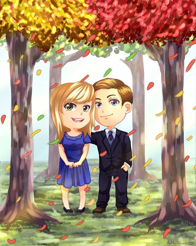 CUSTOM Chibi Couple with Detailed Background by MyArtMyLife