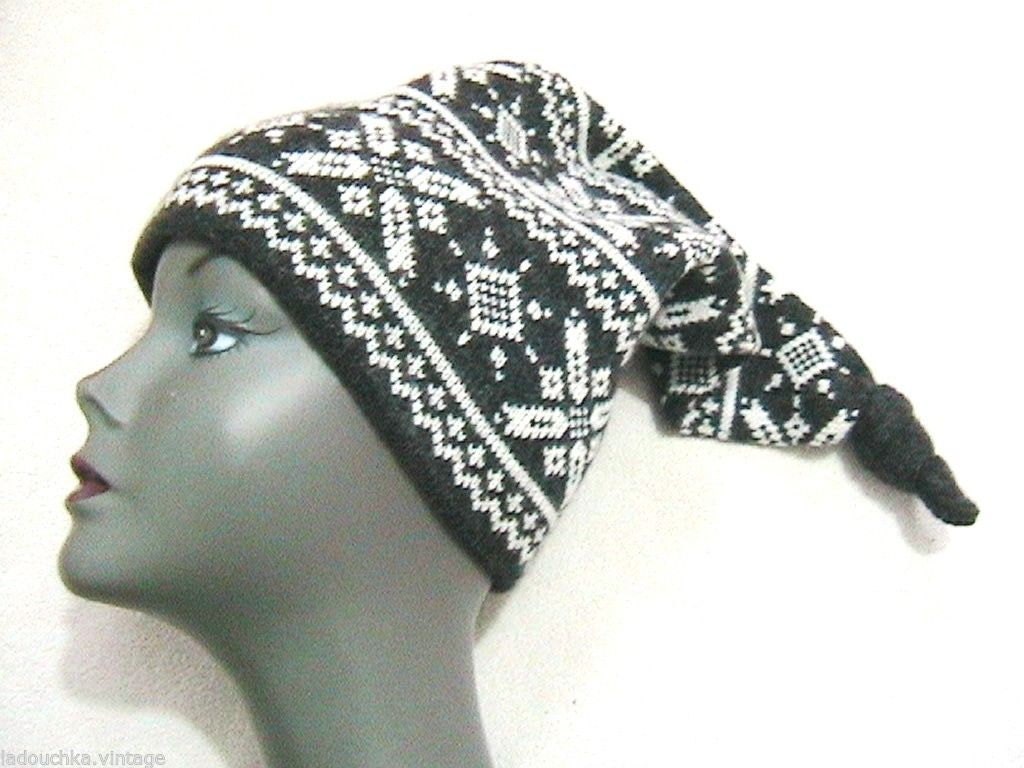 French 1970s Women Winter Ski Stocking Hat – Fair Isle Knit Pattern ...