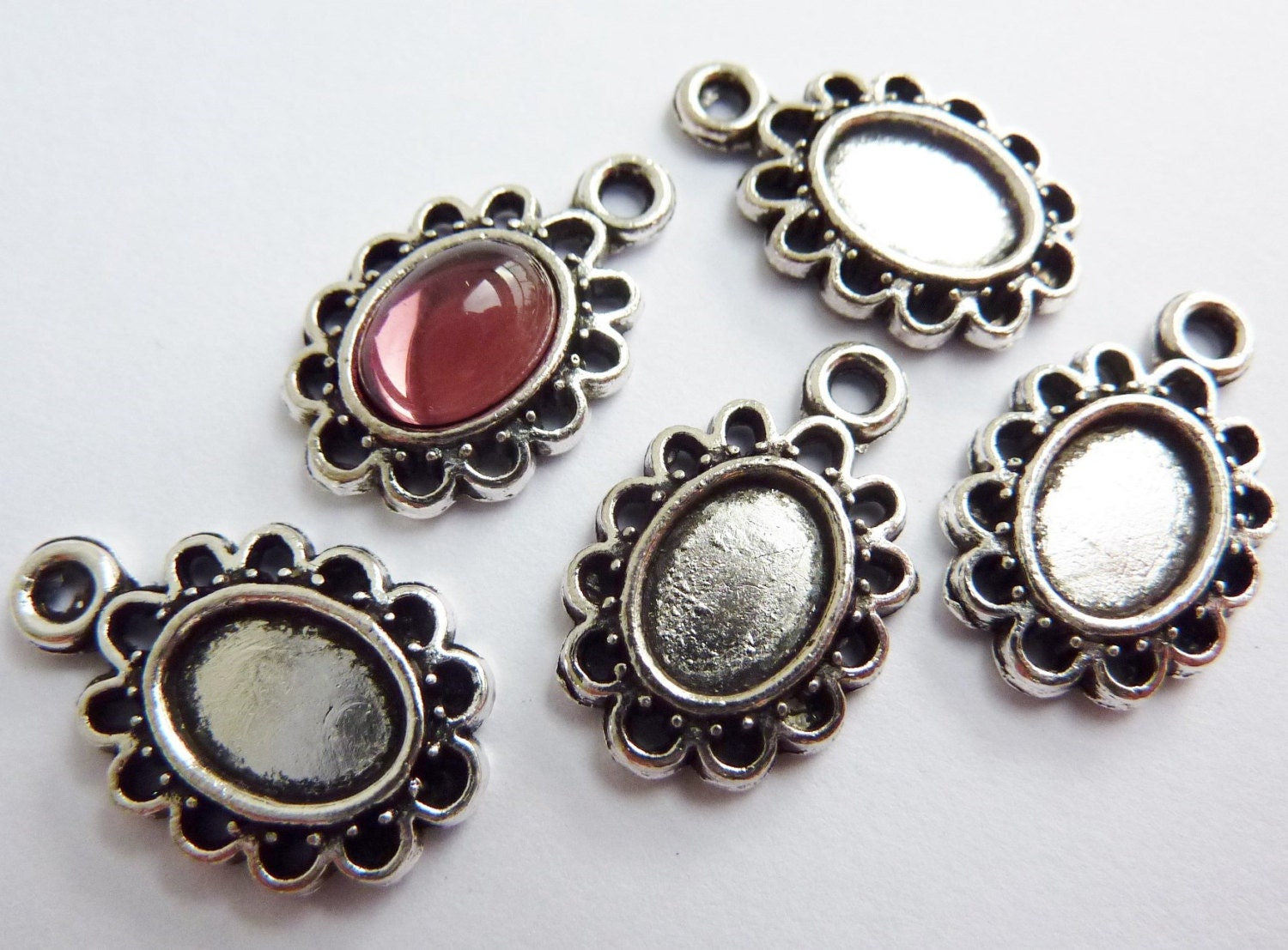 12 cabochon settings 8x6mm antique silver oval