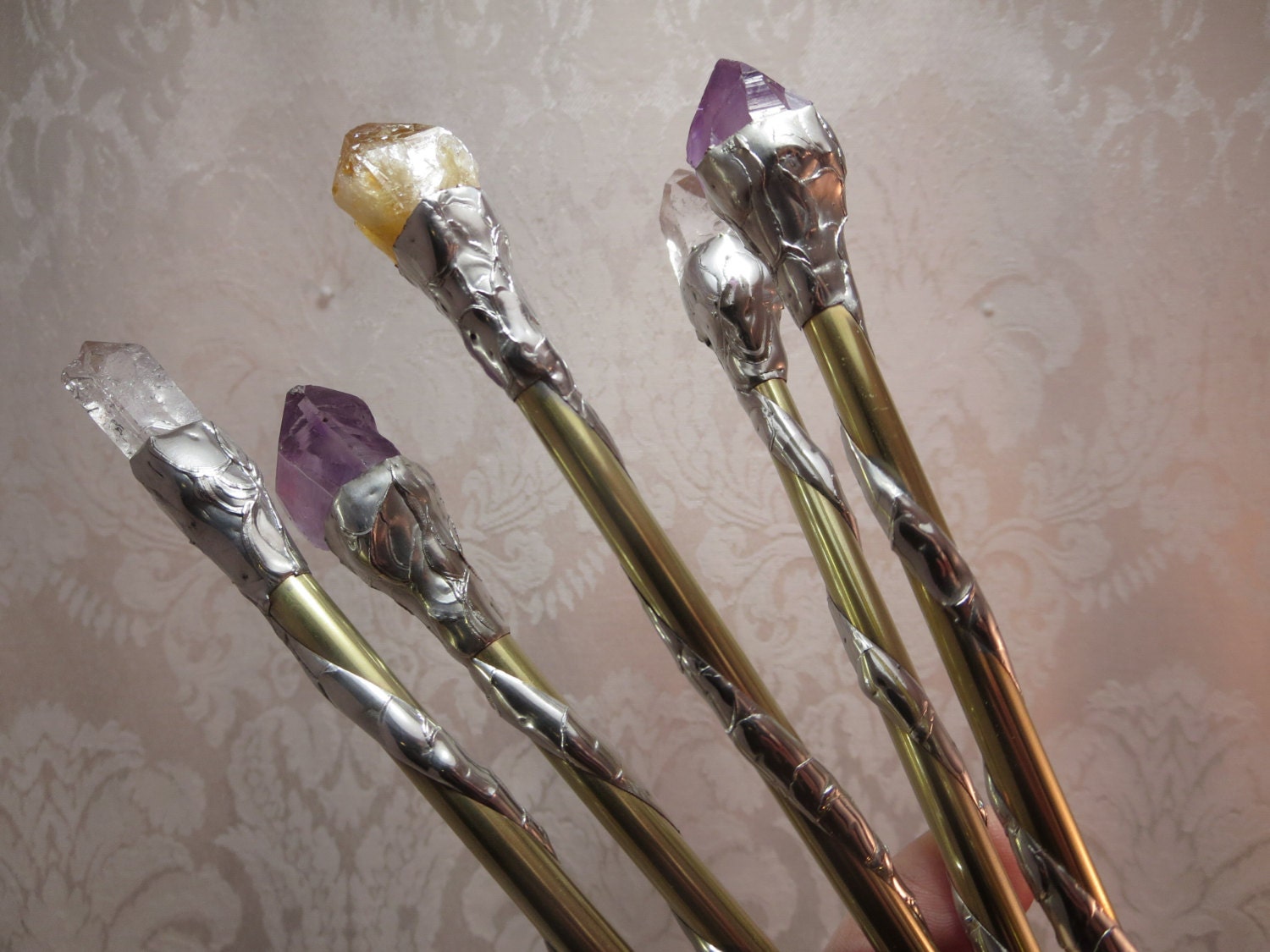 Crystal Wand / Amethyst Citrine Quartz Wicca Pagan Magic Wand