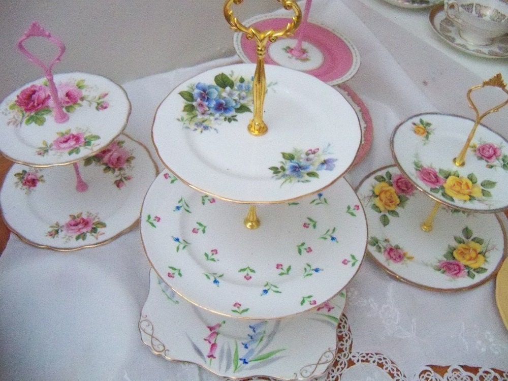 Vintage upcycled 3-tier dessert/appetizer/sandwich stand/english bone ...