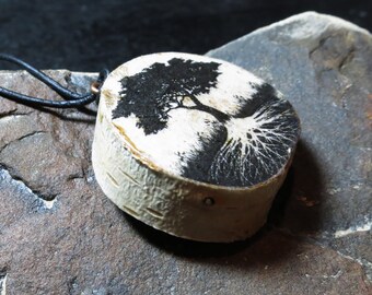 Tree and roots image birch wood pendant necklace - One of a kind. Free ...
