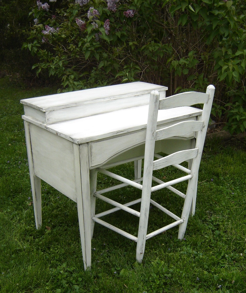 Charming Shabby Chic Cottage Style White VintageWriting Desk with Chair ...
