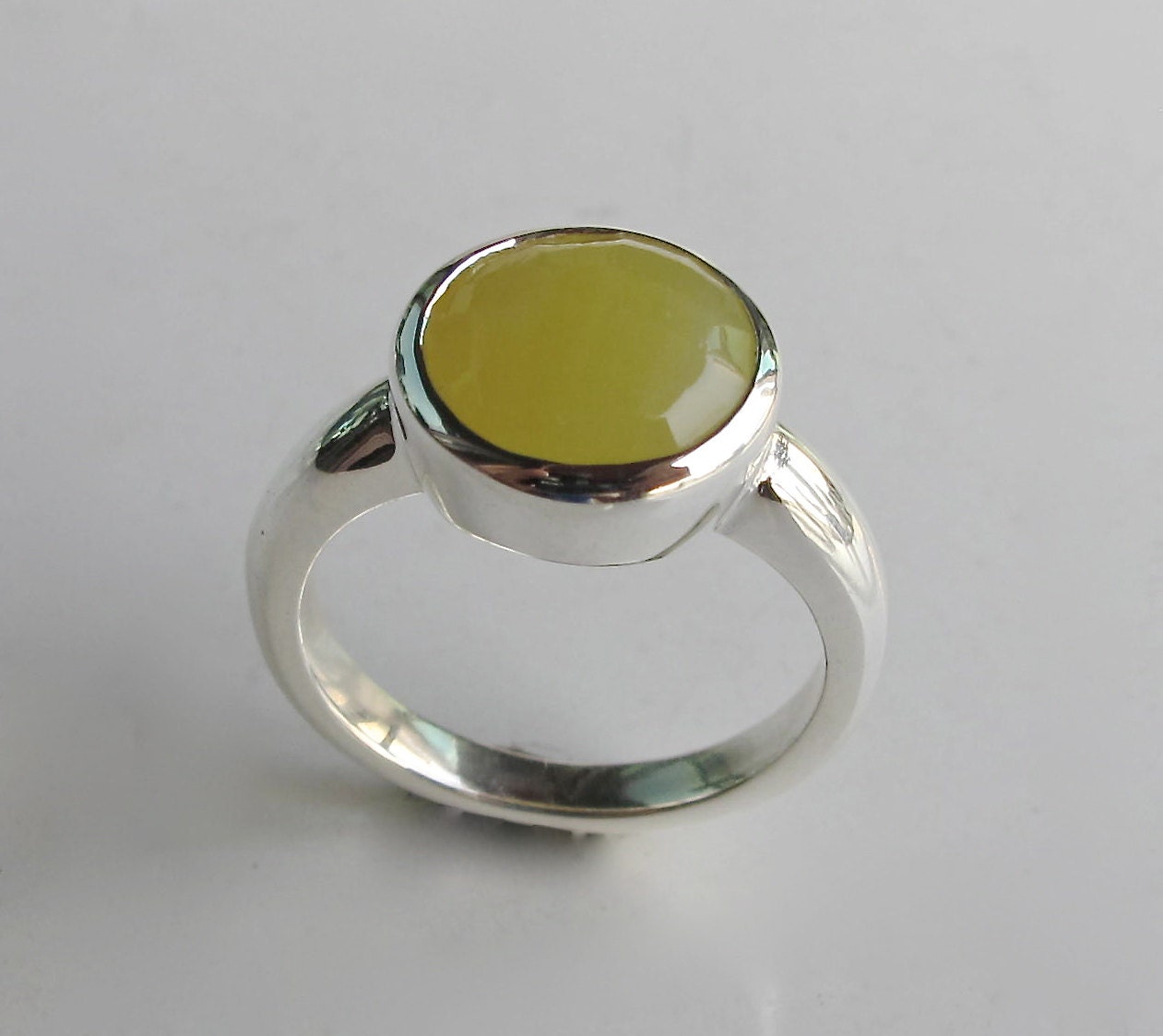 Round Yellow Gemstone Ring- Stackable Yellow Stone Ring- Faceted Yellow ...
