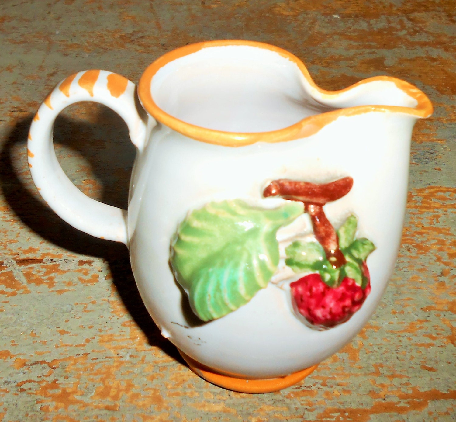 Vintage Creamer, Italian Pottery, Red Berry, Syrup Pitcher, Small ...