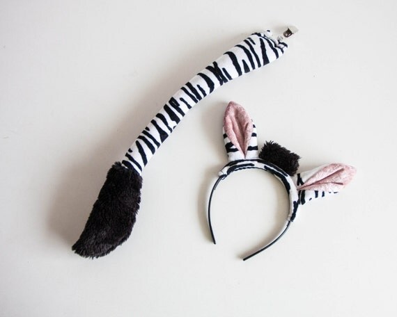 Zebra Ears Headband and Zebra Tail Set Soft Animal Tail by oKidz