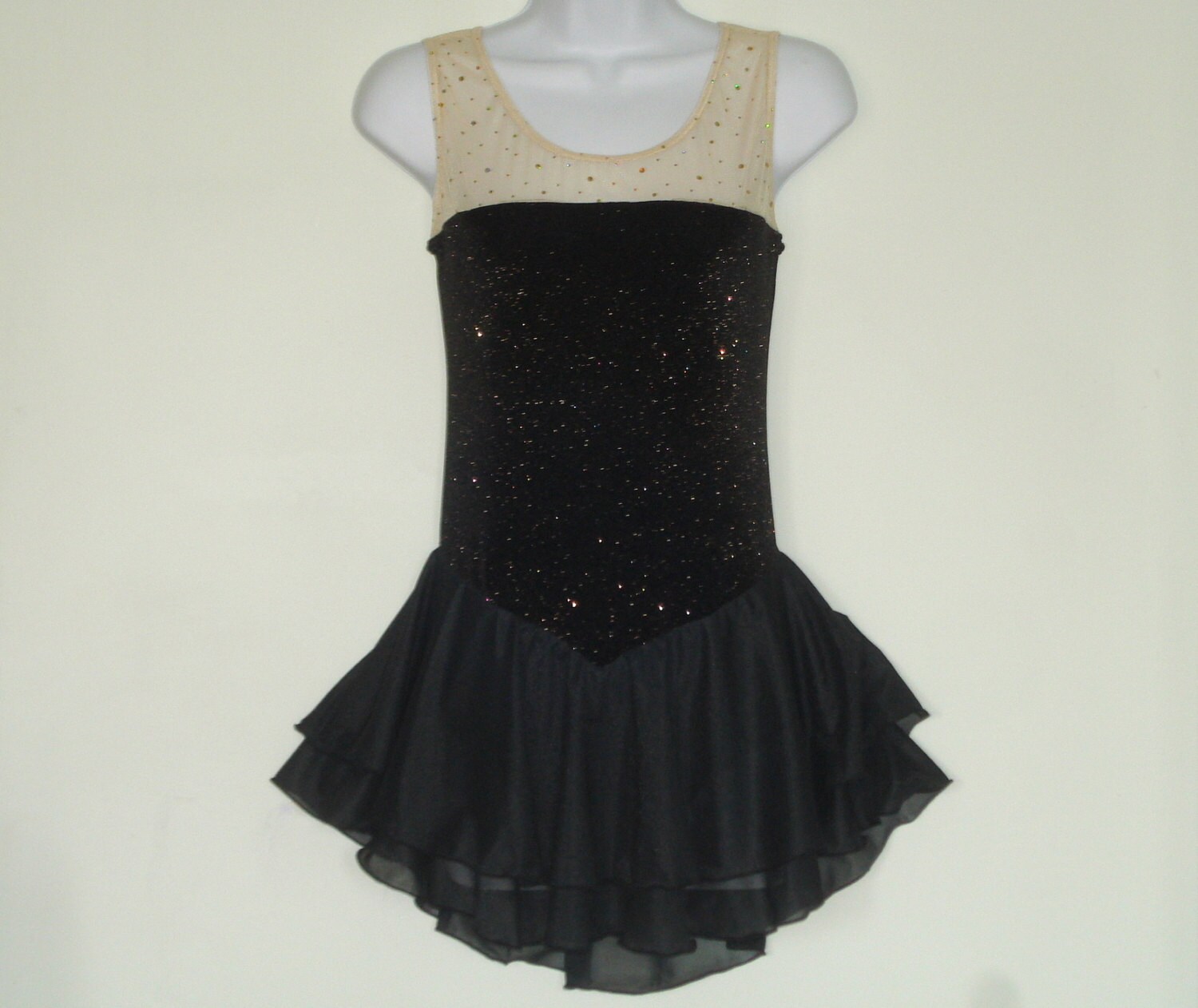 Gorgeous Figure Skating Dress Black Velvet w/Gold by SeamsByTeri