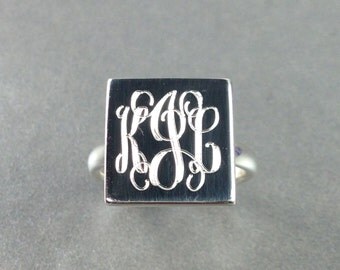 Monogram Sterling Silver Oval Ring Braided Trim Personalized