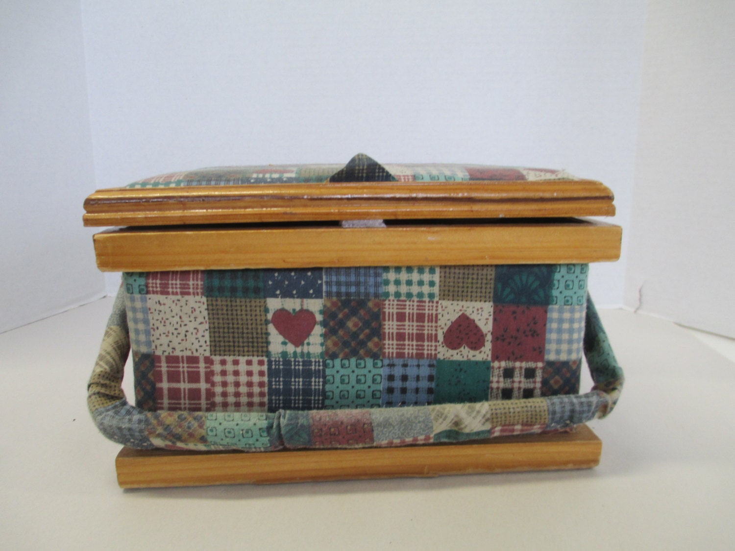 Vintage Wooden sewing box. cushioned fabric top fair condition used ...