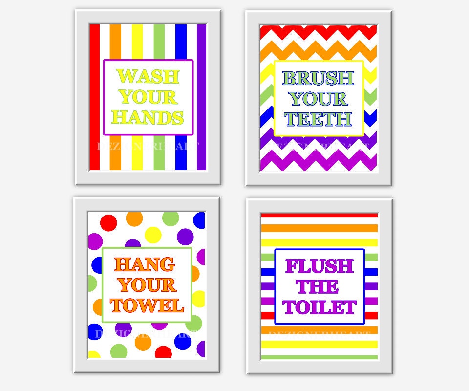 Kids Bathroom Wall Art Rainbow Colors Wash Brush Hang Flush