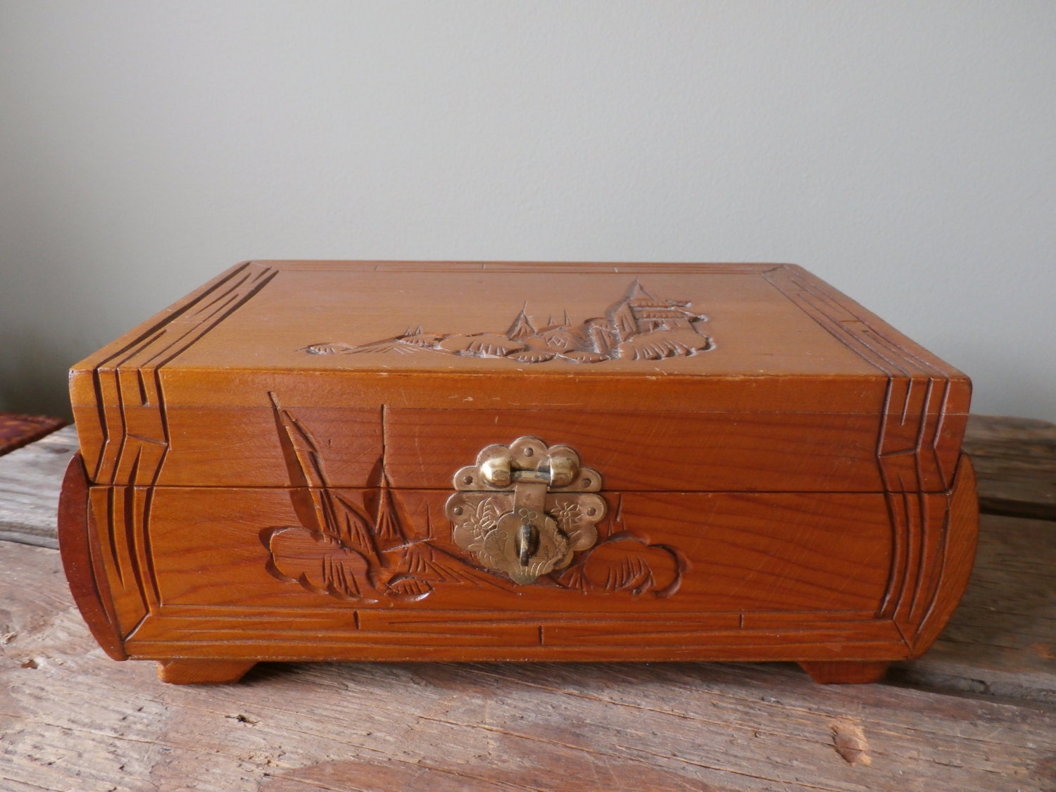 Vintage Wooden Hand Carved Jewelry Box by Reminisce47 on Etsy