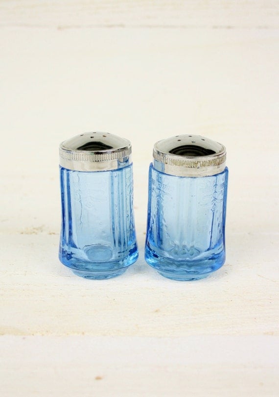 Vintage Blue Glass Salt & Pepper Shakers by NanasAtticFairy