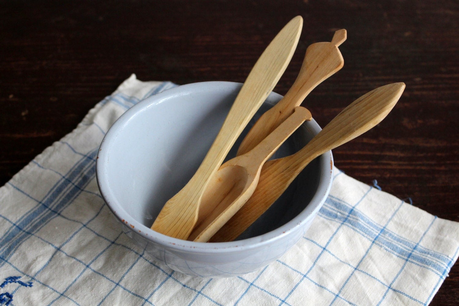 Vintage Wooden Spreader Set of 4, Swedish Handmade Wood Knives Spatulas ...