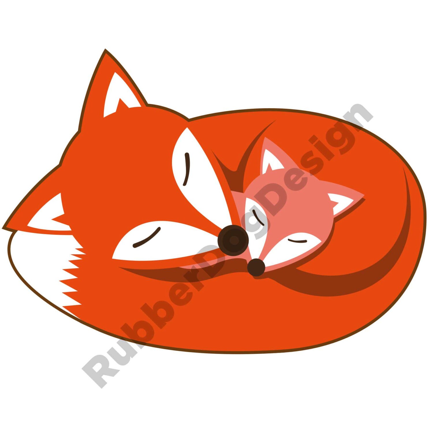 FOX & CUB SLEEPING Design Digital Clip Art Graphics for